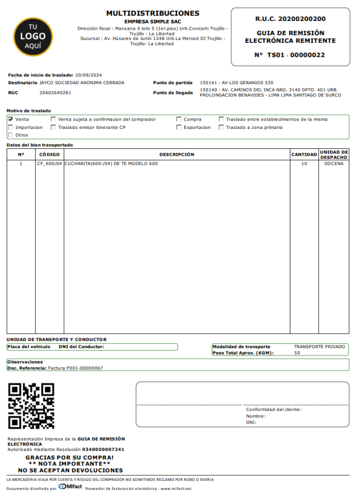 ¿Cómo emitir la Guía de Remisión Electrónica Remitente con motivo de traslado "Venta sujeta a ...